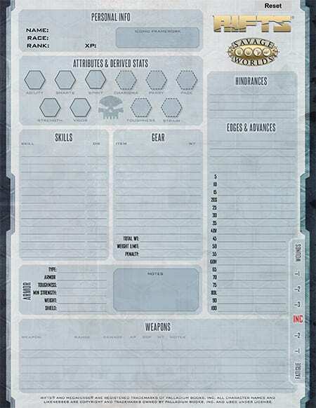 Rifts®: Character Folio Revised SWADE (PDF) | Pinnacle Entertainment Group